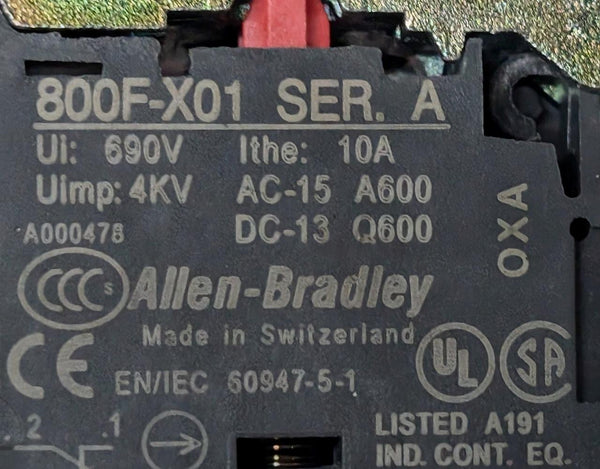 Allen Bradley 800F-X01 Key Selector Switch Series A 2-Position | Surplus Select