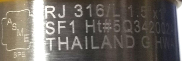 ASME 1190481 BPE Concentric Reducer DT-11C SF1 1.5" x 1" Ht#5Q342002A – Surplus Select