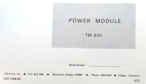 Tektronix Tm 501 Power Module Instruction Manual 070 1304 00