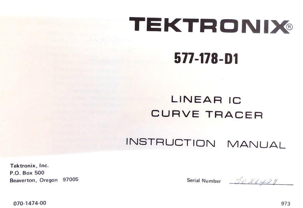 Tektronix 577 178 D1 Linear Ic Curve Tracker Instruction Manual 070 14 Surplus Select