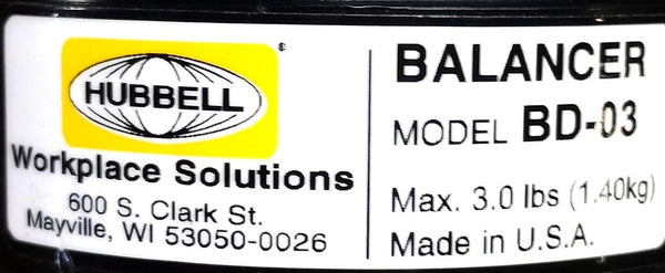 Hubbell BD-03 Non-Locking Retractable Tool Balancer 3Lb. Max 6 Ft. Ste – Surplus Select