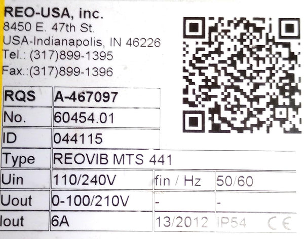 REO Elektronik REOVIB-MTS-441 Variable Frequency Controller 110/240VAC – Surplus Select