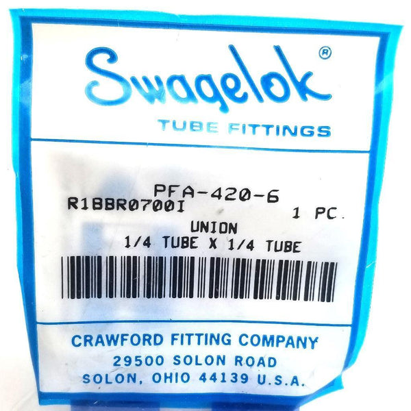 Swagelok PFA-420-6 Union R1BBR0700I 1/4" Tube