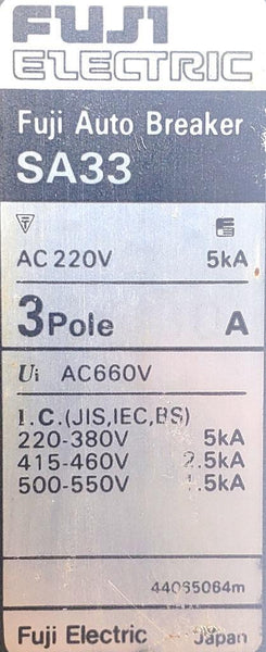 Fuji SA33 Auto Breaker 3 Pole AC 220-660V 5kA