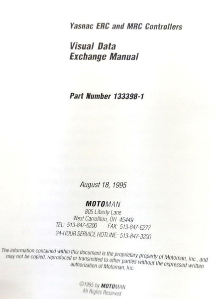Motoman Yasnac ERC & MRC Controllers Visual Data Exchange Manual