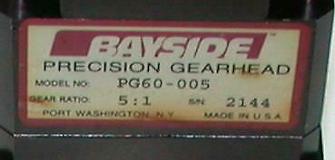 New Bayside PG60-005 Precision Gearhead 5: 1 Ratio