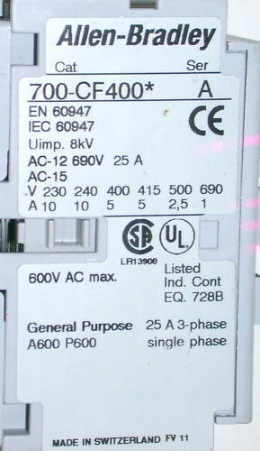 ALLEN-BRADLEY CONTROL RELAY MODEL #700-CF400