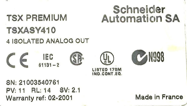 Schneider TSXASY410 Analog Output Module – Surplus Select