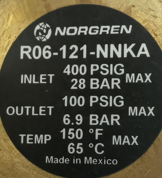 Norgren R06-121-NNKA Air Pressure Regulator 400PSI In / 100PSI Out 150