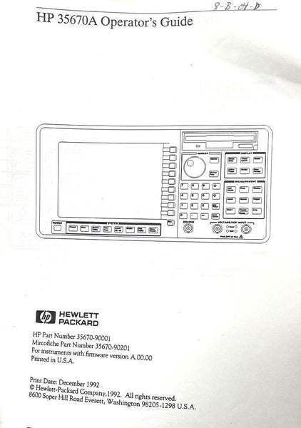 HP 35670A Dynamic Signal Analyzer Operator's Guide | Surplus Select