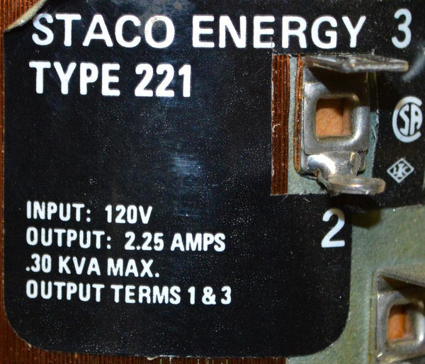 Staco Energy 221 Variable Auto-Transformer 120 VAC 2.25 AMPS .30 KVA M
