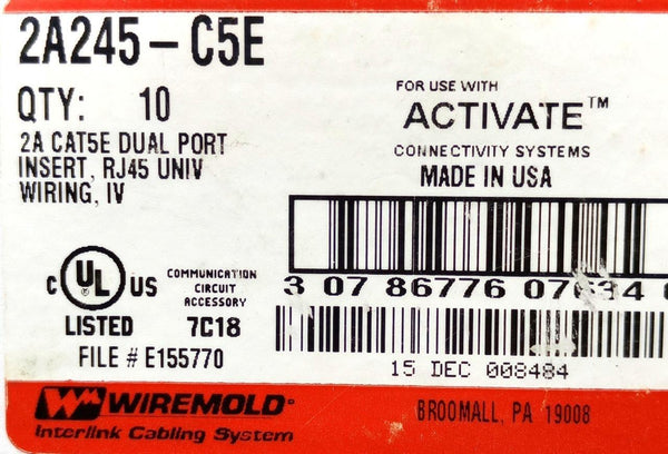 Wiremold 2A245-C5E Cat 5e RJ45 Universal Dual Port Insert Ivory - Box
