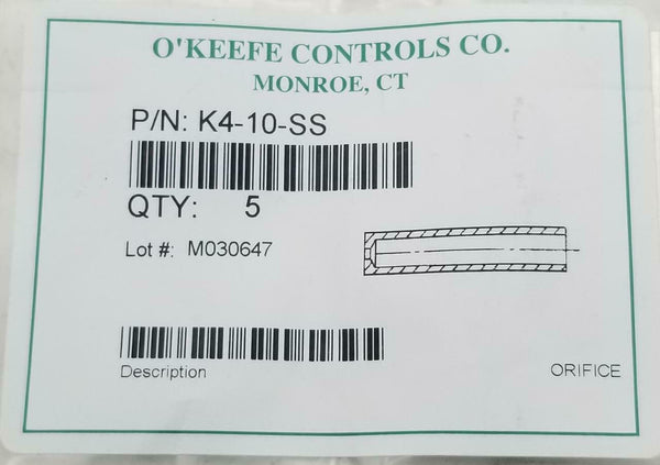 Okeefe Controls K4-10-SS Precision Metal Orifice (Pack of 5)