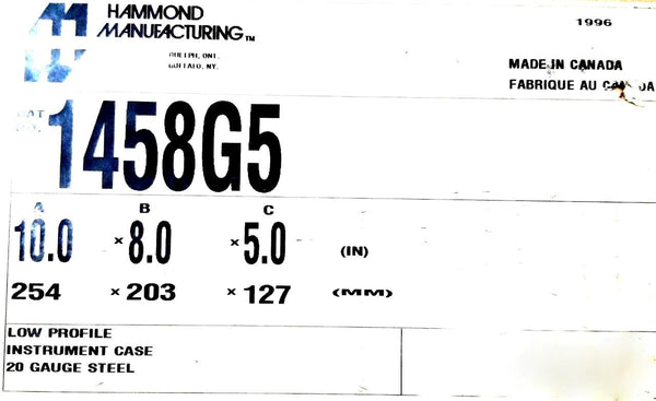 Hammond 1458G5 Low Profile Instrument Case 20 Gauge Steel 10" x 8" x 5