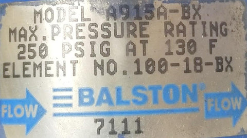 Balston A915A-BX Filter Assembly 250psig Max at 130°F 100-18-BX