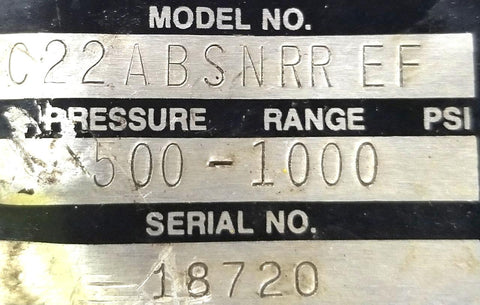 Wanner C22ABSNRREF Pressure Regulating Valve 500-1000psi