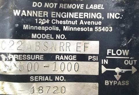 Wanner C22ABSNRREF Pressure Regulating Valve 500-1000psi