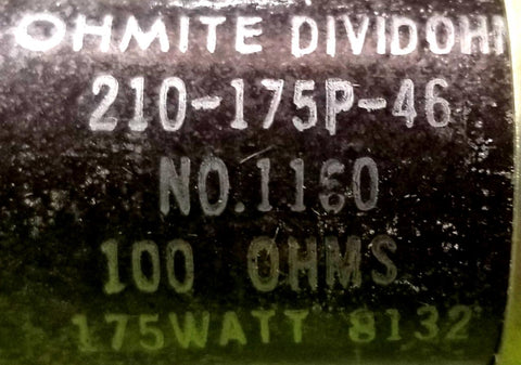 OHMITE 210-175P-46 Vitreous Enamled Resistor 1160 175W 100OHMS ...