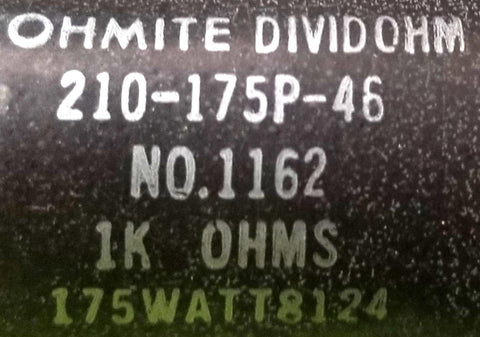 OHMITE 210-175P-46 Vitreous Enamled Resistor 1162 175W 1K OHMS