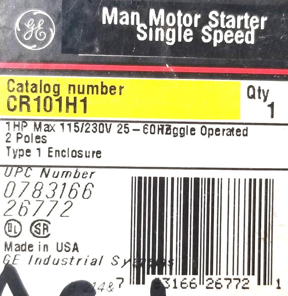 GE CR101H1 Man Motor Starter Single Speed 1HP Max 115-230V 25-60Hz 2P