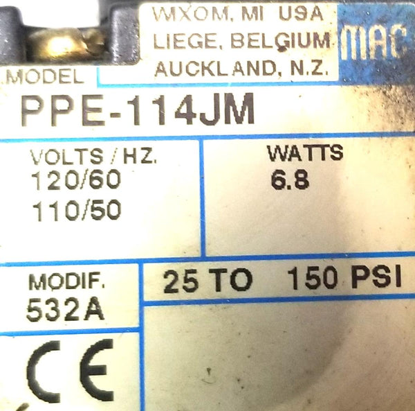 MAC 811C-PP-114JM-172 Solenoid Valve W/ PPE-114JM W/ Pneumatic Regulat