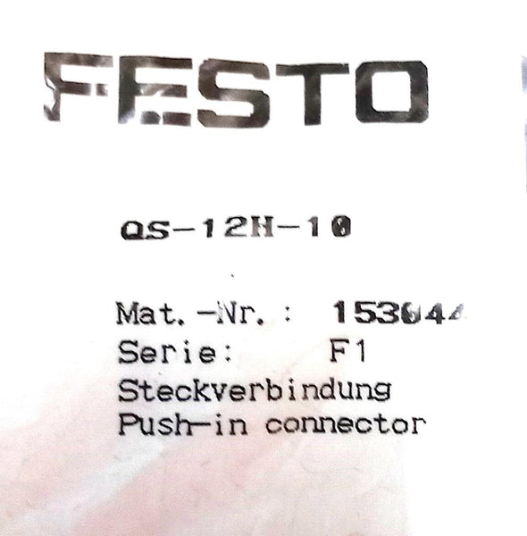 Festo QS-12H-10 Straight Push-In Reducer Connector 10mm OD 153044 - Pa ...