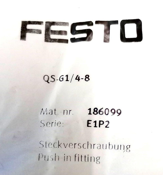 Festo QS-G1/4-8 Straight Male Push-In Fitting 8mm OD 186099 - Pack of