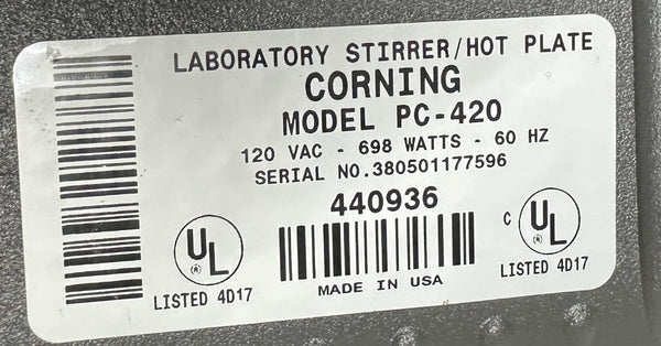 Corning PC-420 Laboratory Hot Plate Stirrer 120V 698W