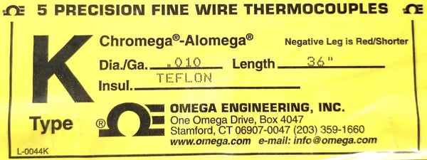 Omega 5TC-TT-K-30-36 Thermocouple Wire 36" Teflon Insul Type K (Pack o