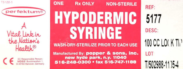 Popper & Sons Perfektum 5177 Hypodermic Syringe T5100-1 100CC