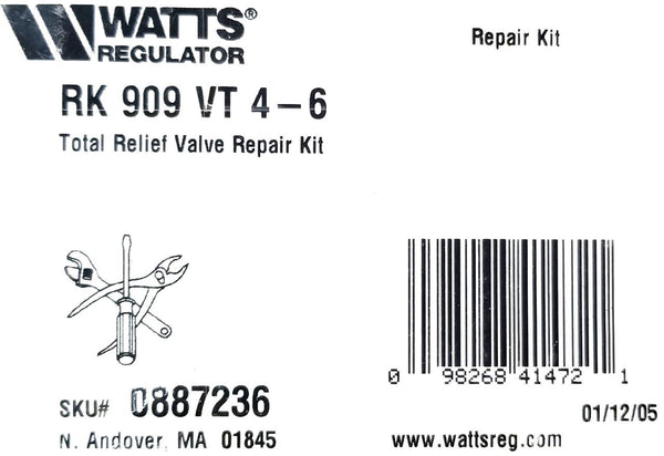 Watts Regulator RK 909 VT 4-6 Total Relief Valve Repair Kit 0887236
