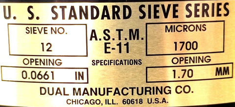 Dual Manufacturing No.12 Standard Sieve 8" Brass Size 14 1700 Microns
