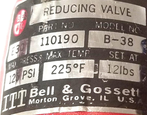 Bell & Gossett 480 ASME Relief Valve 30psi 3/4" Inlet W/ 110190 B-38 V