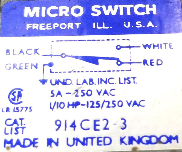 Und. Lab. 914CE2-3 Micro Switch 5A 125-250VAC 1/10HP