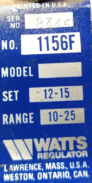 Watts 1156F Boil Feed Regulator 12-15 Set 10-25 Range