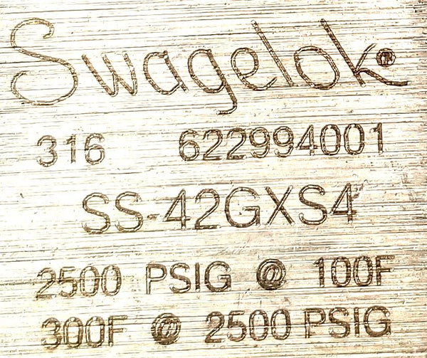 Swagelok SS-42GXS4 Three Way Ball Valve 316 622994001 2500Psig