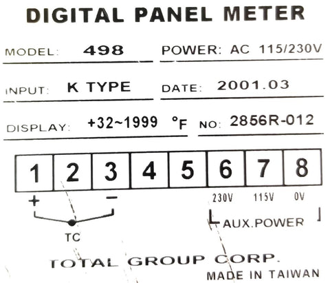 Total Group 498 Digital Panel Meter 115/230VAC Type K
