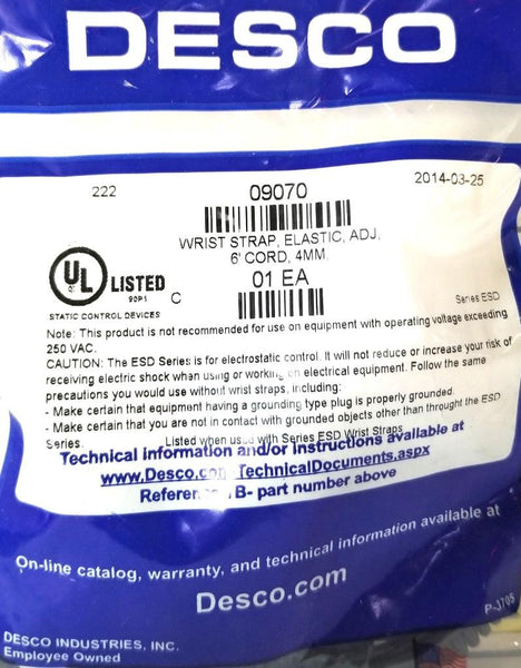 DESCO 09070 Wrist Strap Elastic 6' 4mm ESD (Lot of 5)