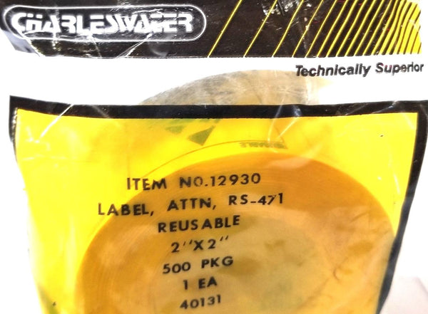 Charleswater RS-471 Attention Labels 12930 2"x2" (500 Labels Per Roll
