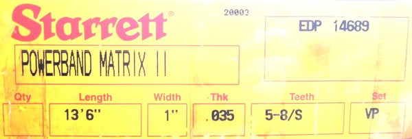 Starrett EDP-14689 Powerband Matrix II 13' 6" X 1" X 0.035" Set VP Tee ...