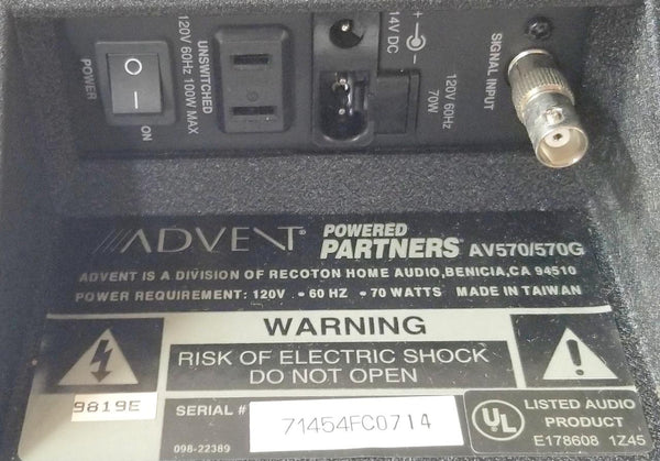 Advent Powered Partners AV570 570G Speaker Built-In Amplifier 120V 60H