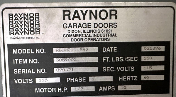 Raynor RGJH211 SR2 Commercial Overhead Garage Door Opener Motor 1/2 HP