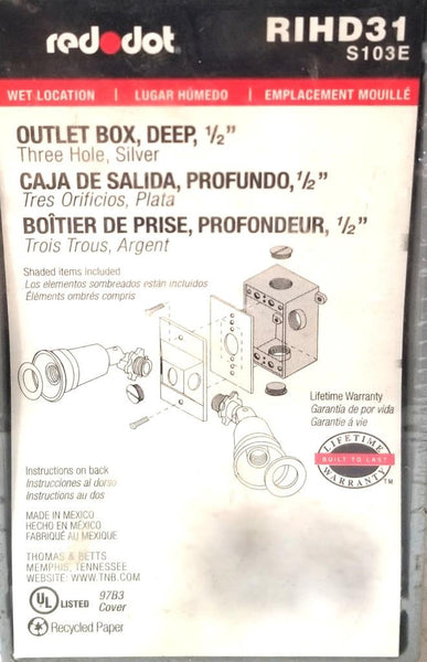 Red Dot RIHD31 Outlet Box Deep 1/2" 3 Hole Silver – Surplus Select