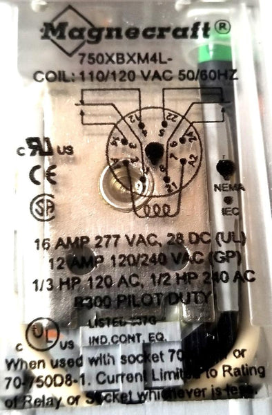 Magnecraft 750XBXM4L Relay 120-277VAC 50-60Hz 1/3-1/2HP (Lot of 2) W/