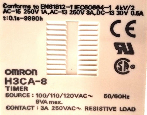 Omron H3CA-8 Timer Source 100-120VAC 50-60Hz 9VA Max Contact 3A 250VAC