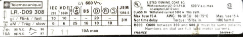 Telemecanique LR.-D09 308 Overload Relay 10A Ui 660V 600VAC Max Class