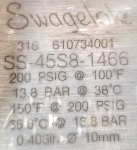 Swagelok SS-45S8-1466 Ball Valve 316 610734001 200Psig @ 100°F 150°F ...