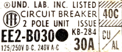 Und. Lab. EE2-B030 Circuit Breaker 2P 125-250VDC 240VAC 30A KB-284