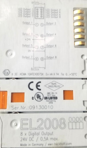 Beckhoff EL2008 Digital Output 8 Channel 24VDC 0.5A Max | Surplus Select