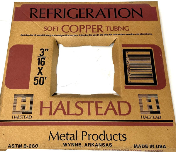 Halstead ASTM B-280 Refrigeration Soft Copper Tubing 3/16" x 50'